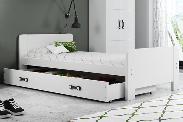 Lit ado simple Darek 80X200 avec tiroir, blanc ☑️ | Interbeds.fr