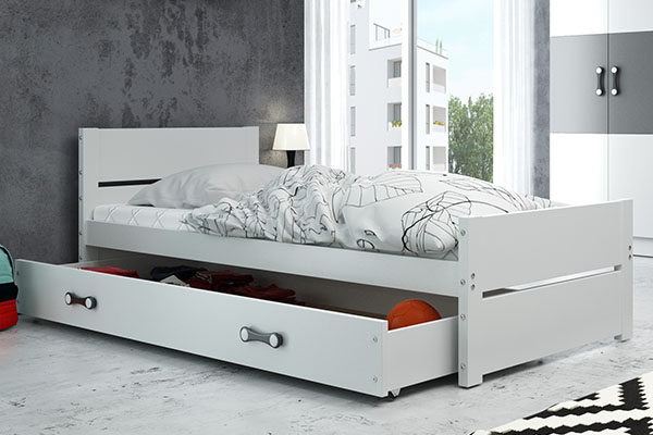 Lit ado simple Bart 90X200 avec matelas et tiroir, blanc ☑️ | Interbeds.fr
