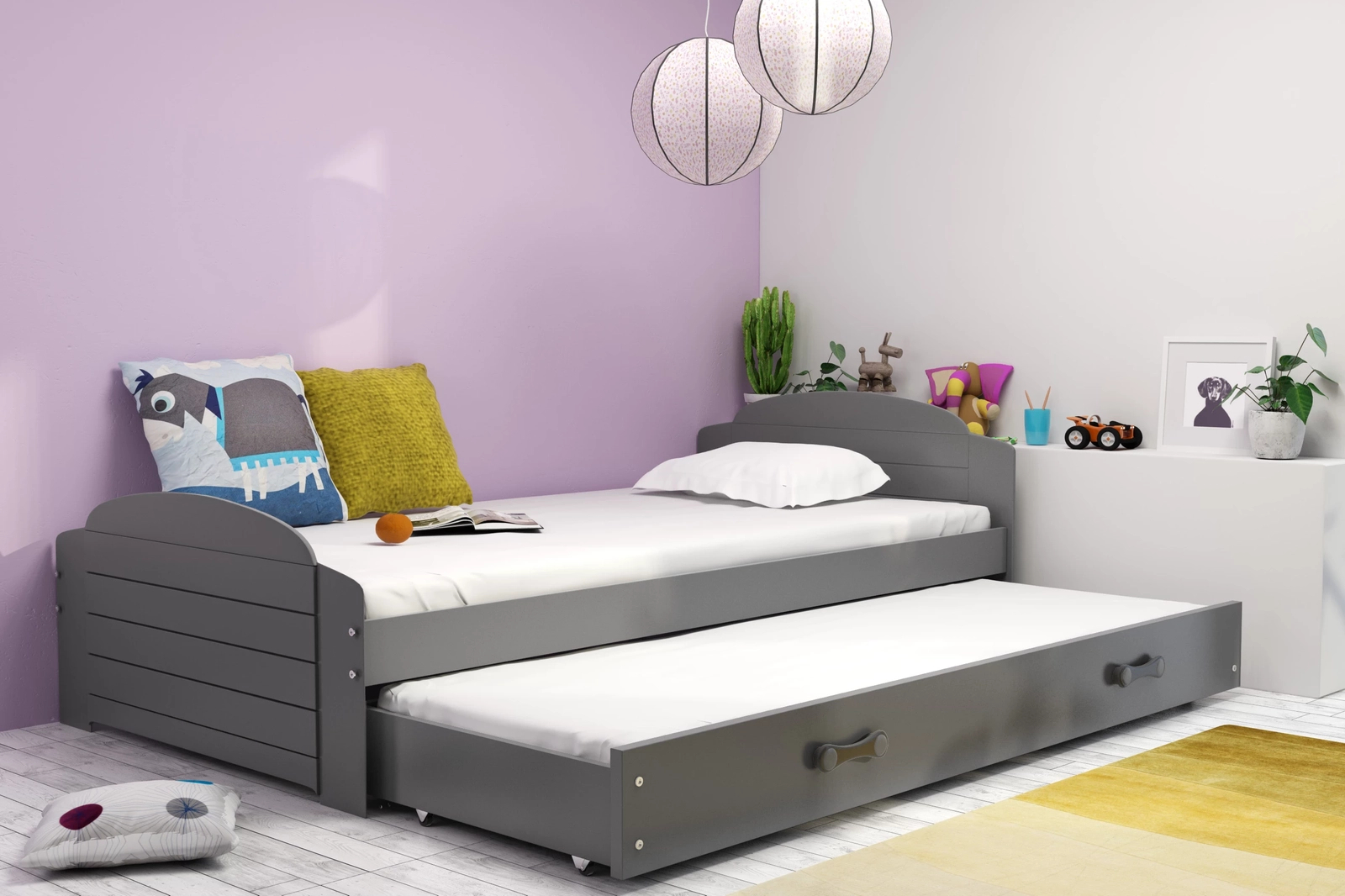 Lit ado gigogne Lili 90X200 avec matelas et tiroir, gris ☑️ | Interbeds.fr